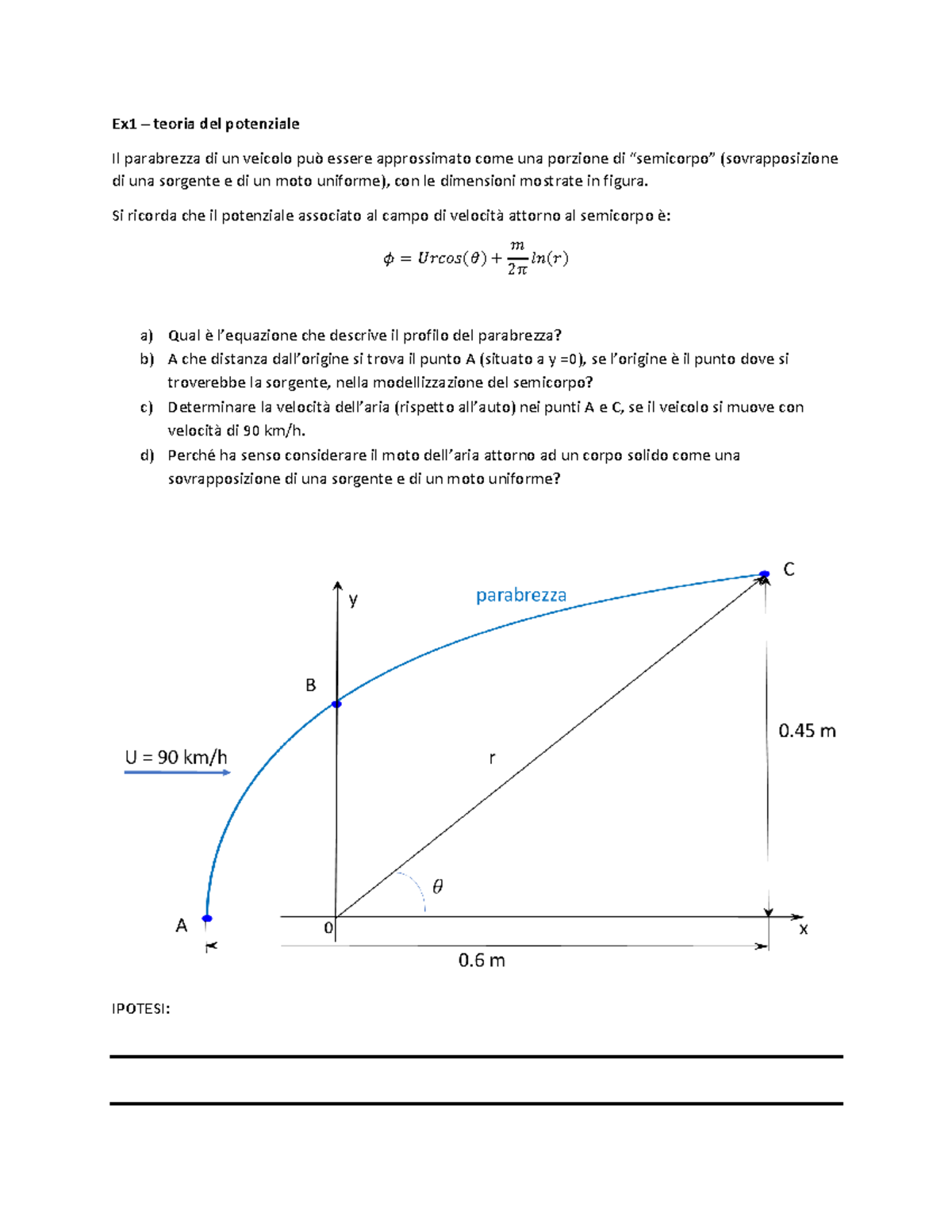 Esercitazione 20210428 Ex Riepilogo Fluidodinamica - Ex1 – teoria del ...
