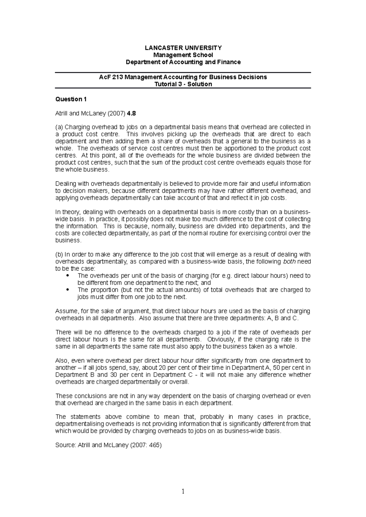 Ac F 213 - Tutorial 3 - Solutions - LANCASTER UNIVERSITY Management ...