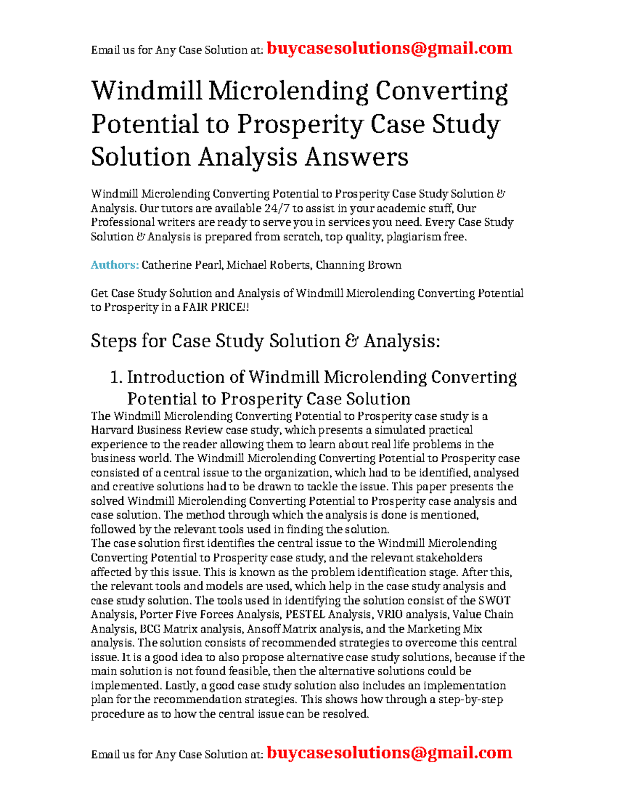 Case Solution Windmill Microlending Converting Potential to Prosperity ...