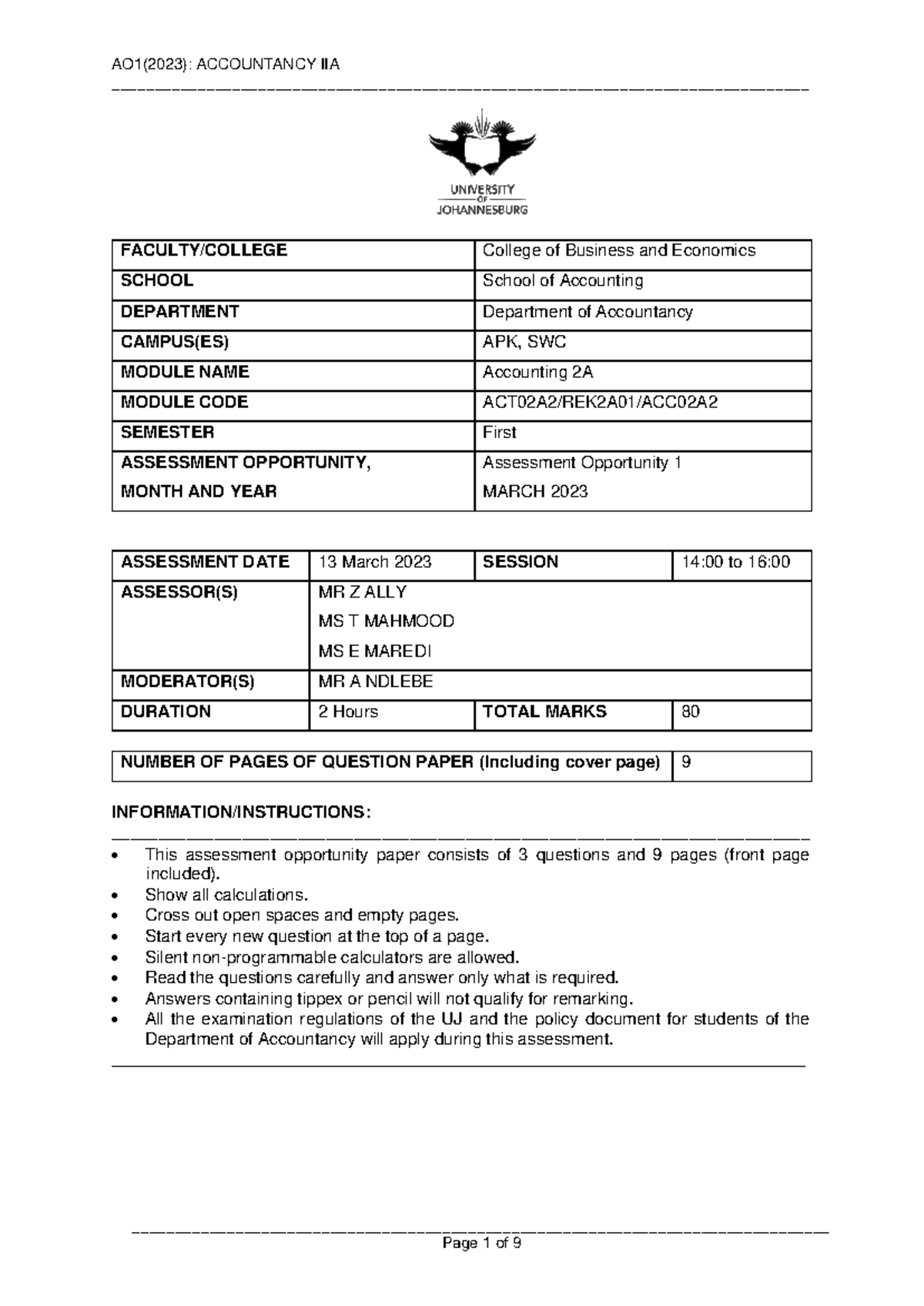 ASS1-13 March 2023 Question Paper - - Studocu