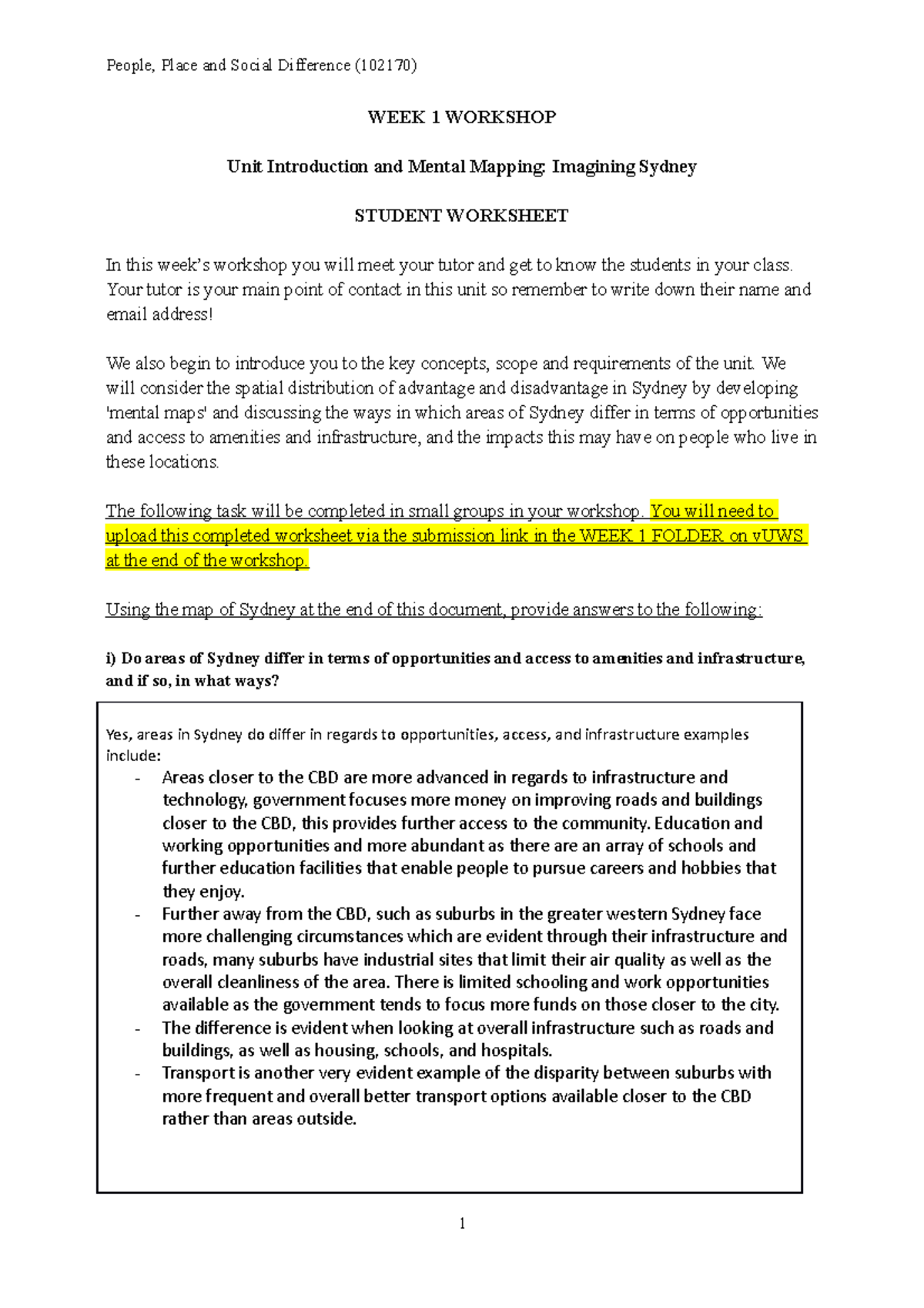 PPSD Week 1 Workshop - Student Worksheet (2021) - 102170 - UWS - Studocu