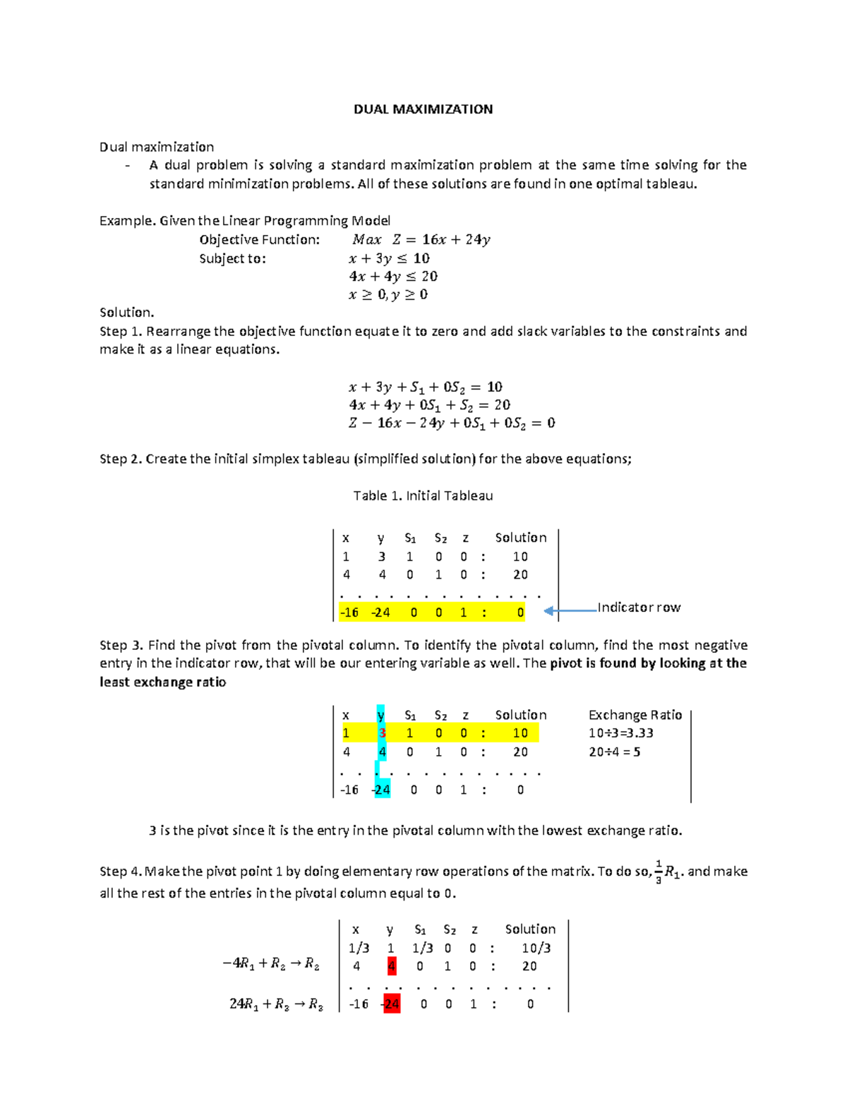 DUAL Maximization and MInimization - DUAL MAXIMIZATION Dual ...