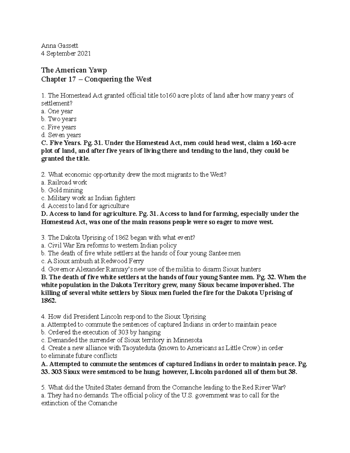 Chapter 17 Review Questions - Anna Gassett 4 September 2021 The ...