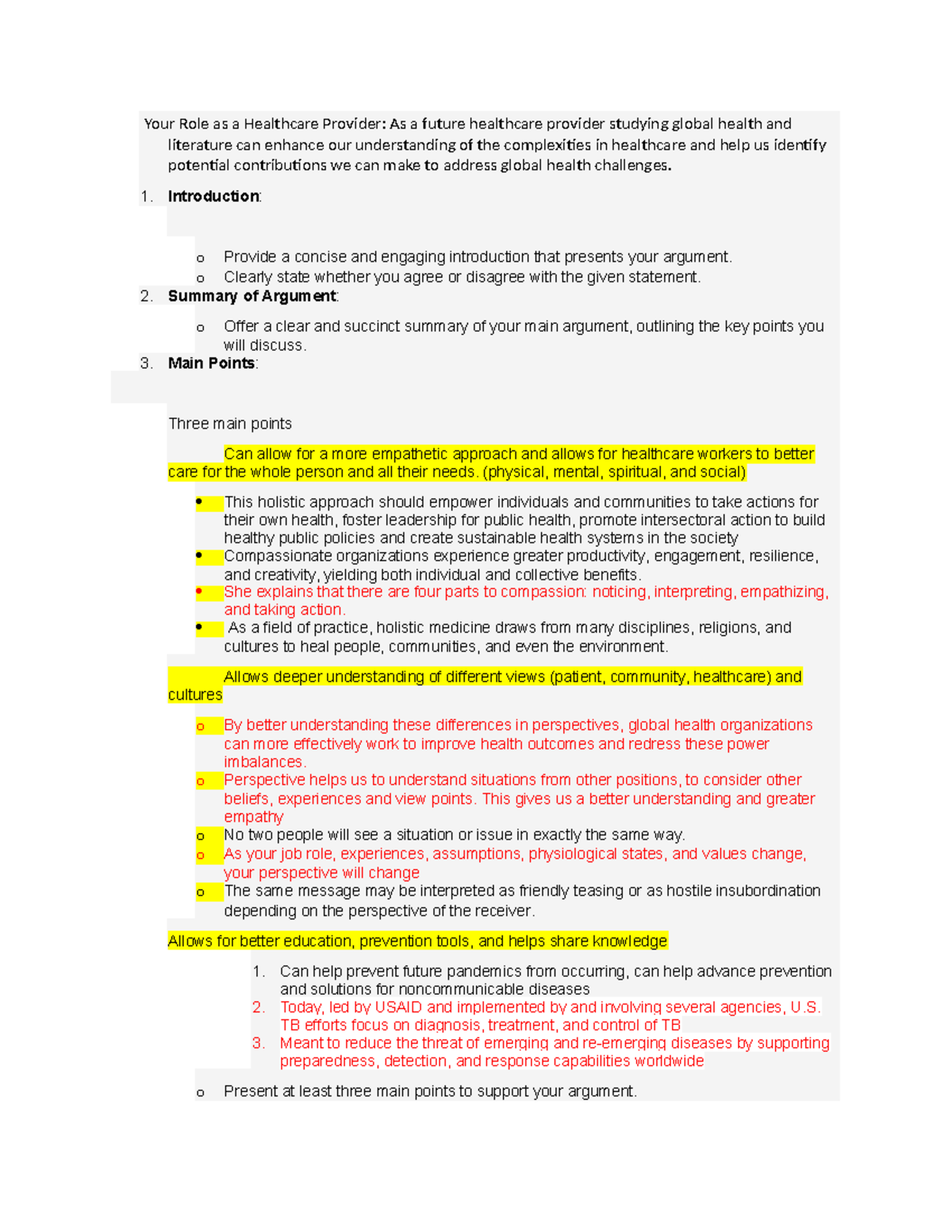 Global health essay outline #1 - Your Role as a Healthcare Provider: As ...