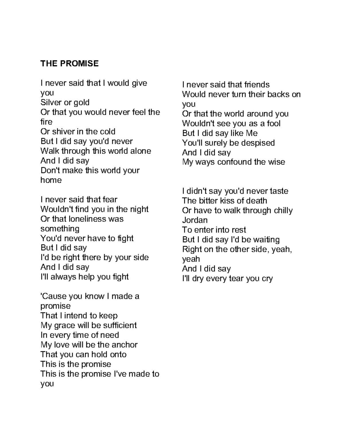 THE Promise - THE PROMISE I never said that I would give you Silver or ...