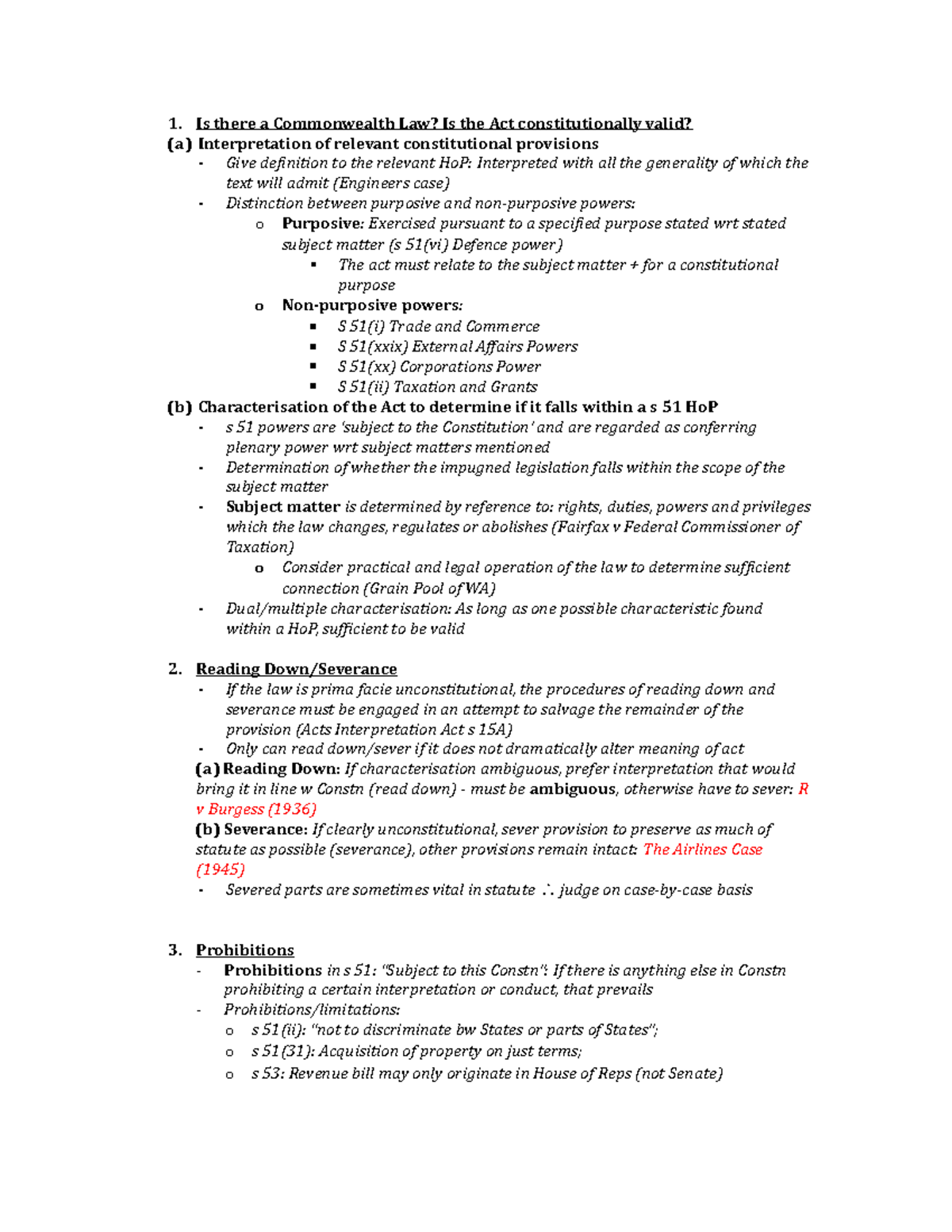 Federal Constitution Short Notes - Is there a Commonwealth Law? Is the ...