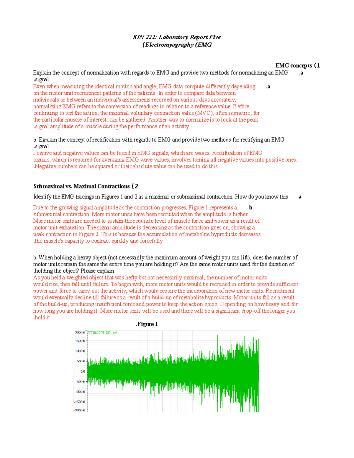 EMG Lab Report - KIN 222: Laboratory Report Five ( Electromyography ...