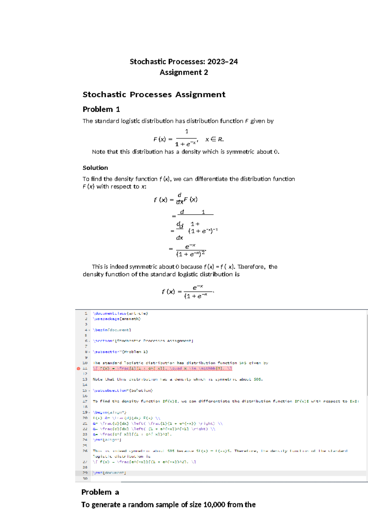 Khurram - statistics by latex - − d x 1 + e−x Stochastic Processes: 2023– Assignment 2 ...