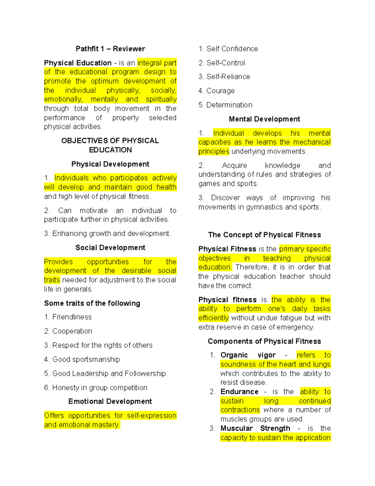 Pathfit 1 - Reviewer - Module 1 - Pathfit 1 – Reviewer Physical ...