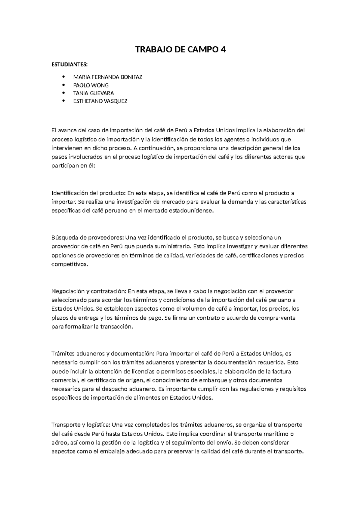 Trabajo DE Campo 4 Cotizaciones - TRABAJO DE CAMPO 4 ESTUDIANTES: MARIA ...