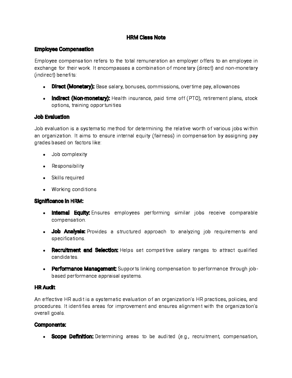 HRM Class Note - human resource management - HRM Class Note Employee ...