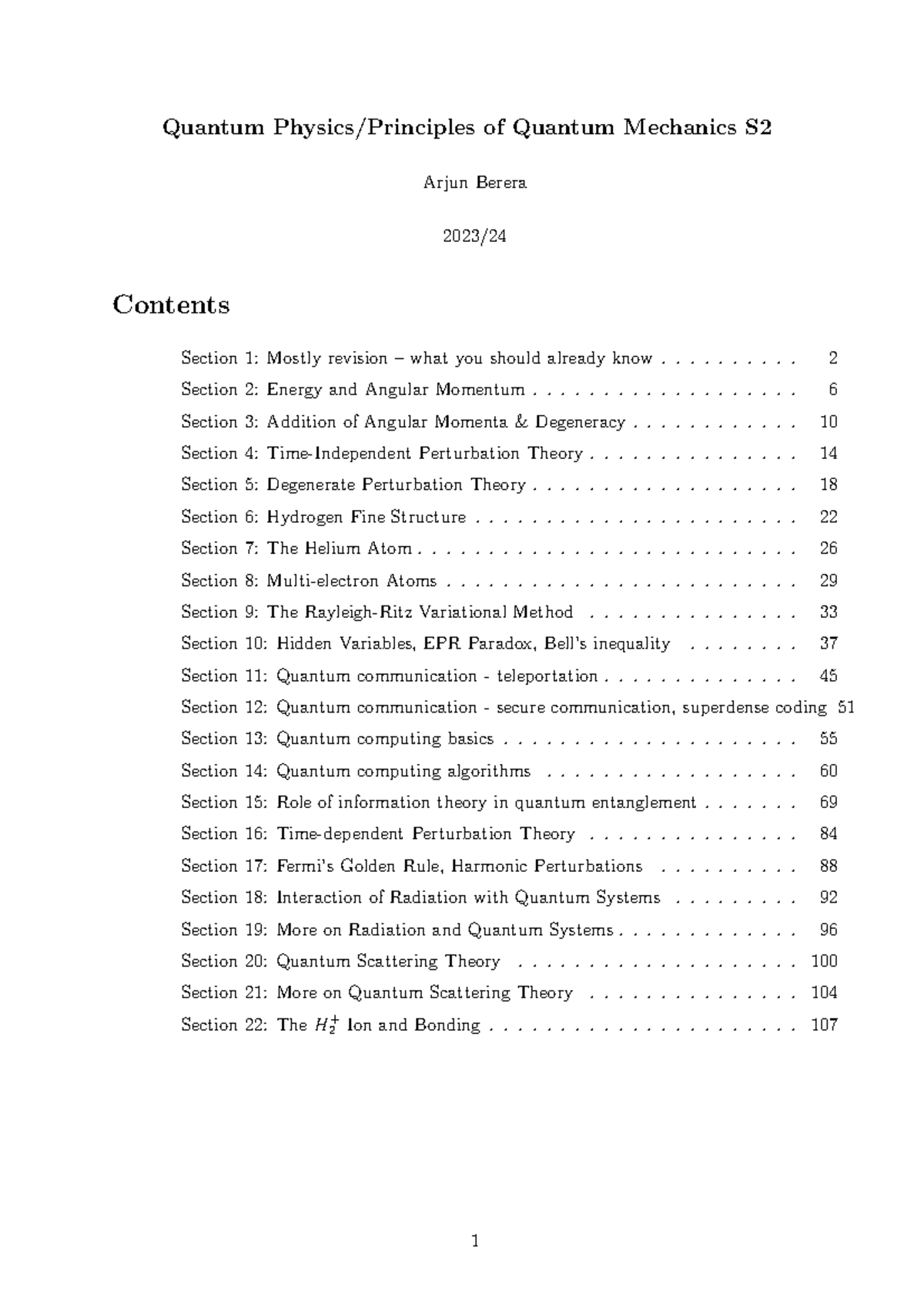 Quantum Physics Lecture Notes - Arjun Berera Section 22: The H - 2023 ...