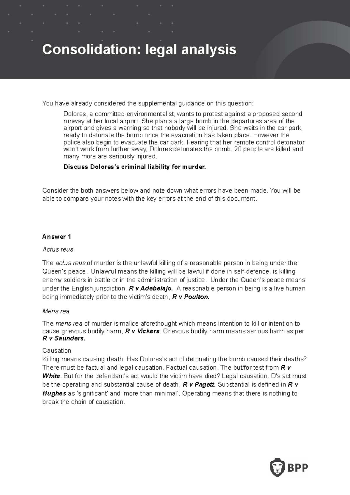 Criminal Law WS1 Consolidation legal analysis - Consolidation: legal ...