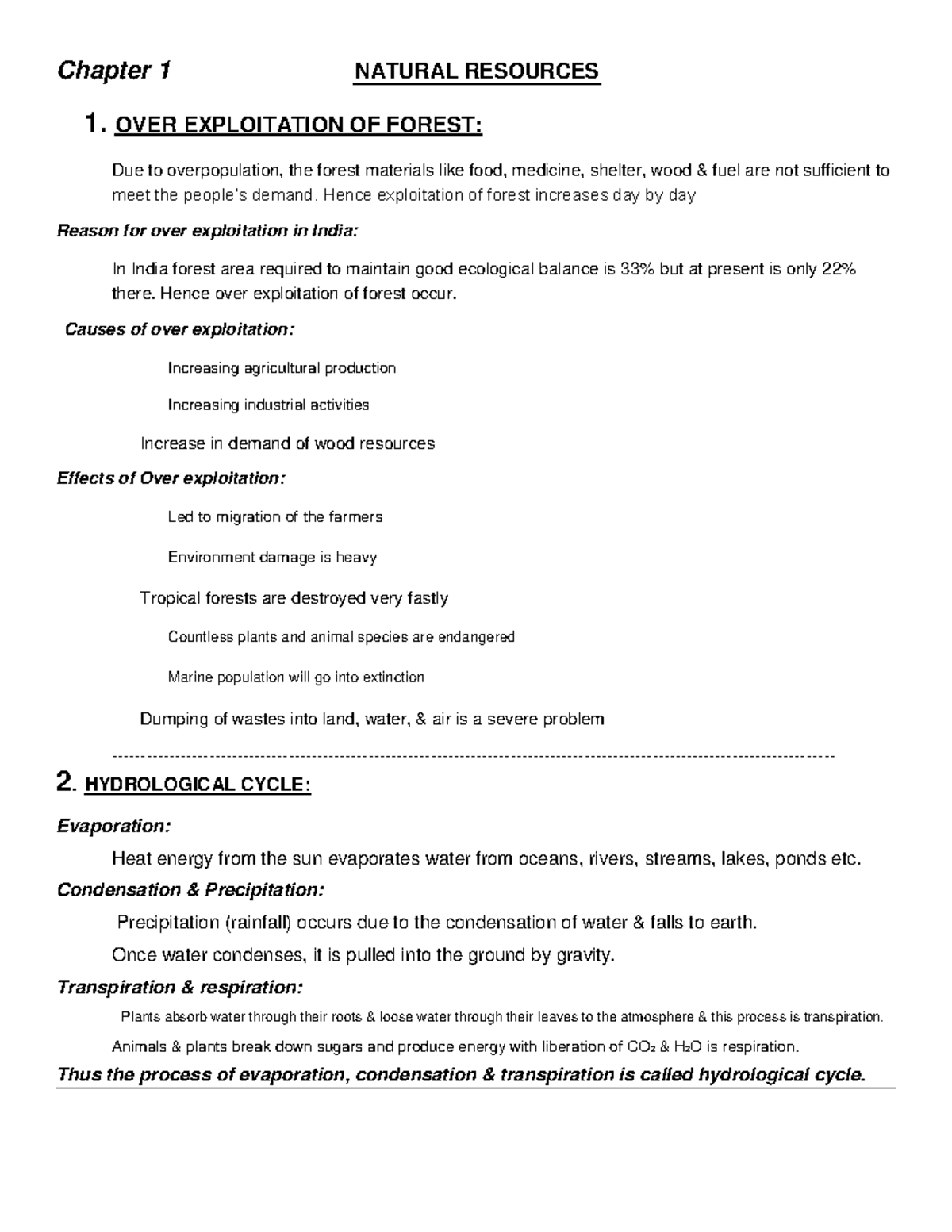 EVS Notes All Units - environmental studies - Chapter 1 NATURAL ...