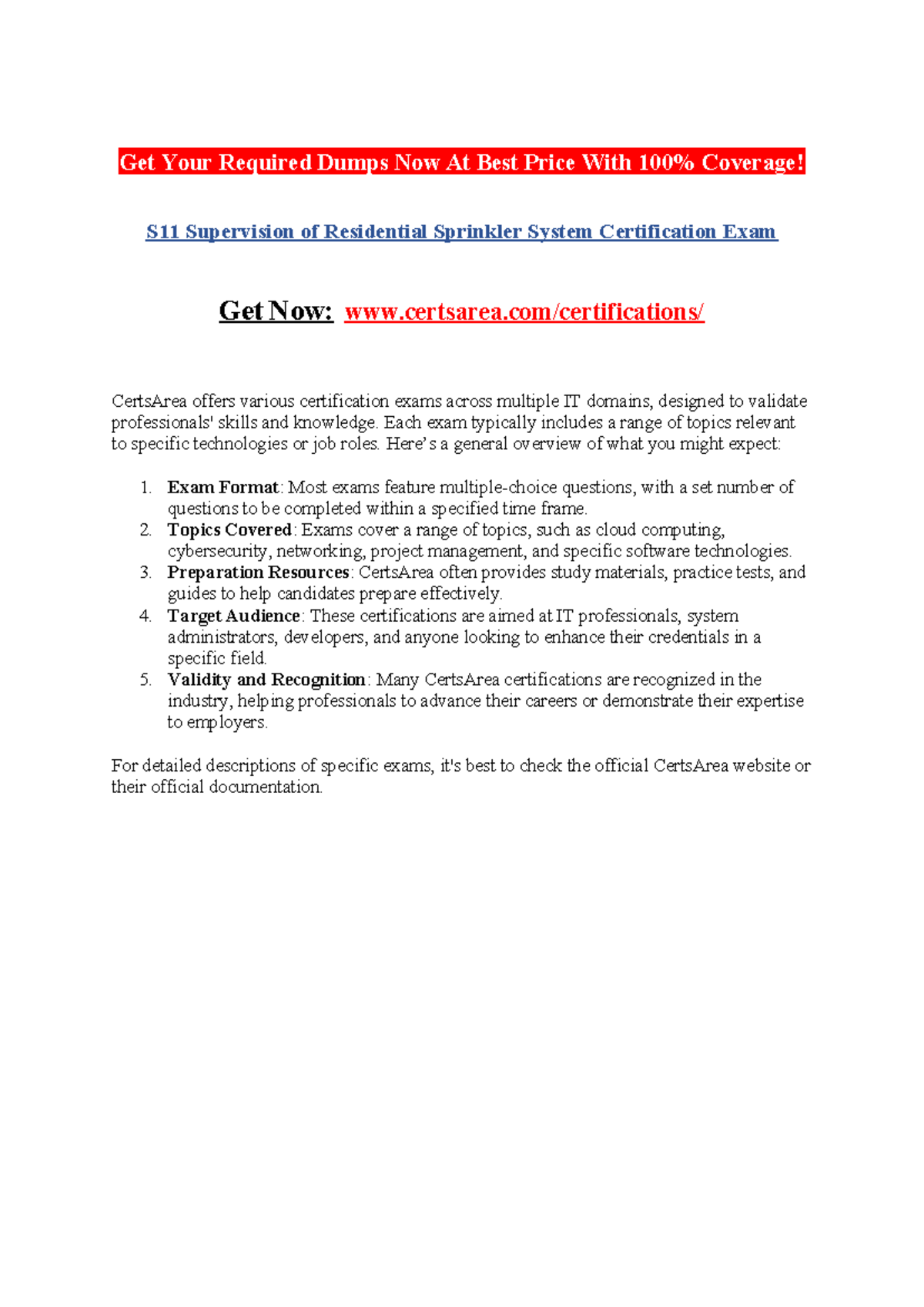 S11 Supervision of Residential Sprinkler System Certification Exam ...