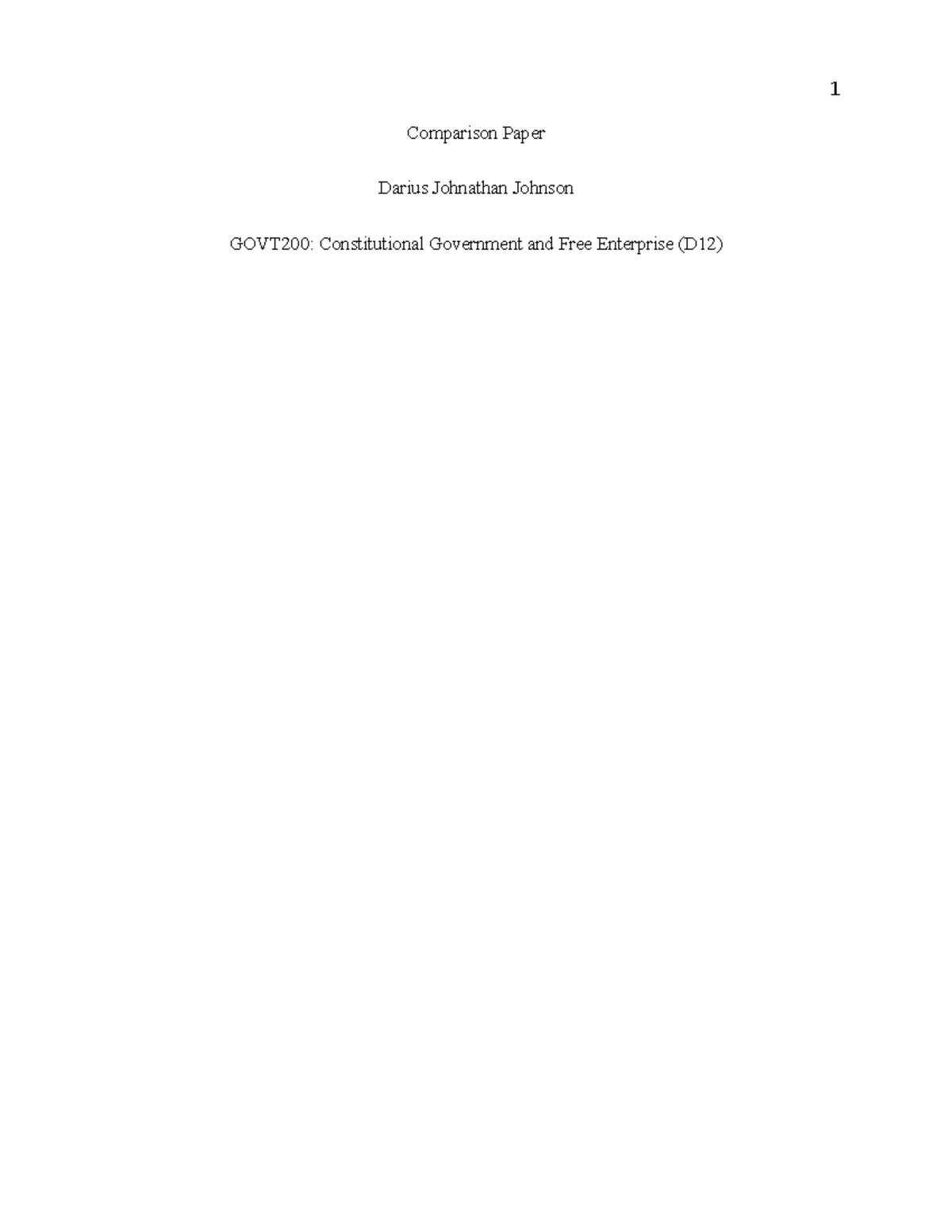 Comparison paper - Comparison Paper Darius Johnathan Johnson GOVT200 ...