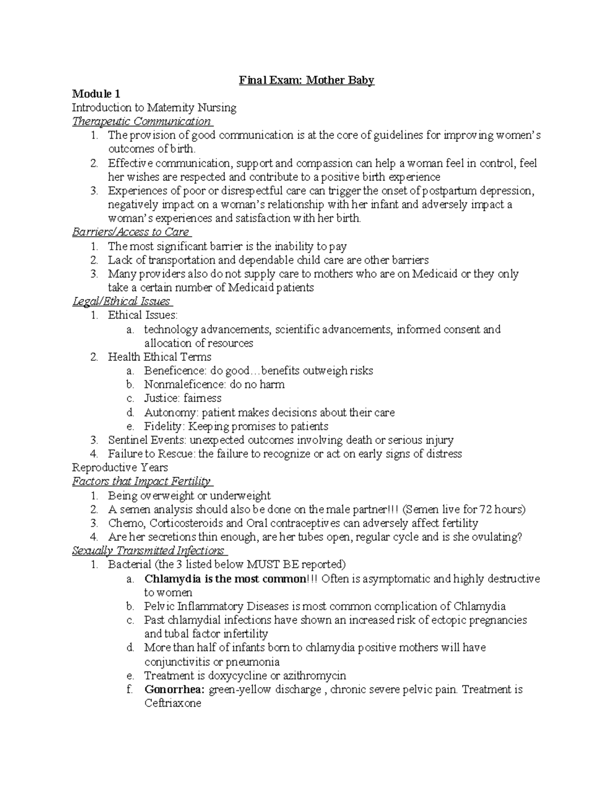 MB Final Exam 2023 (1) - Final Exam: Mother Baby Module 1 Introduction ...