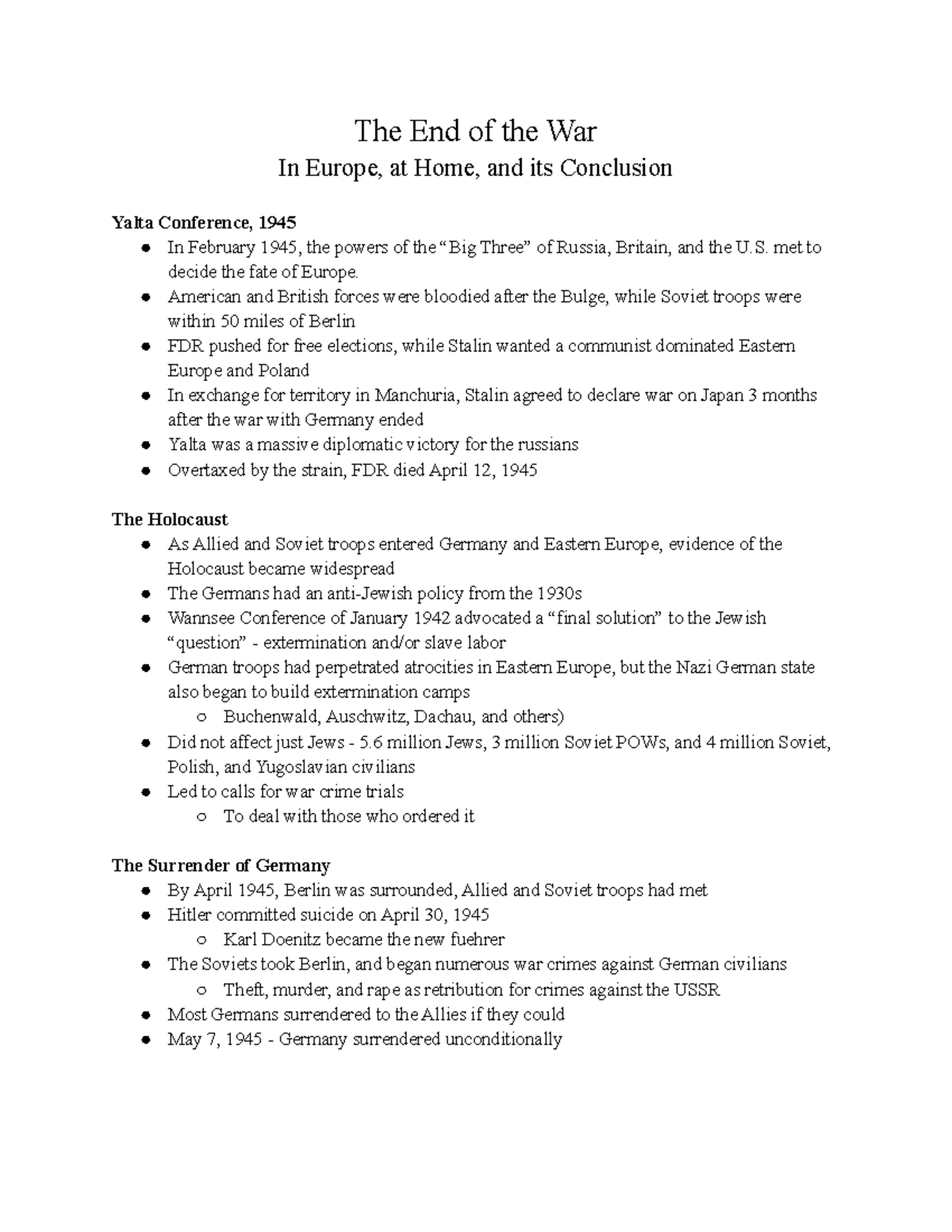 The End of the War - HIST 1493 - The End of the War In Europe, at Home ...