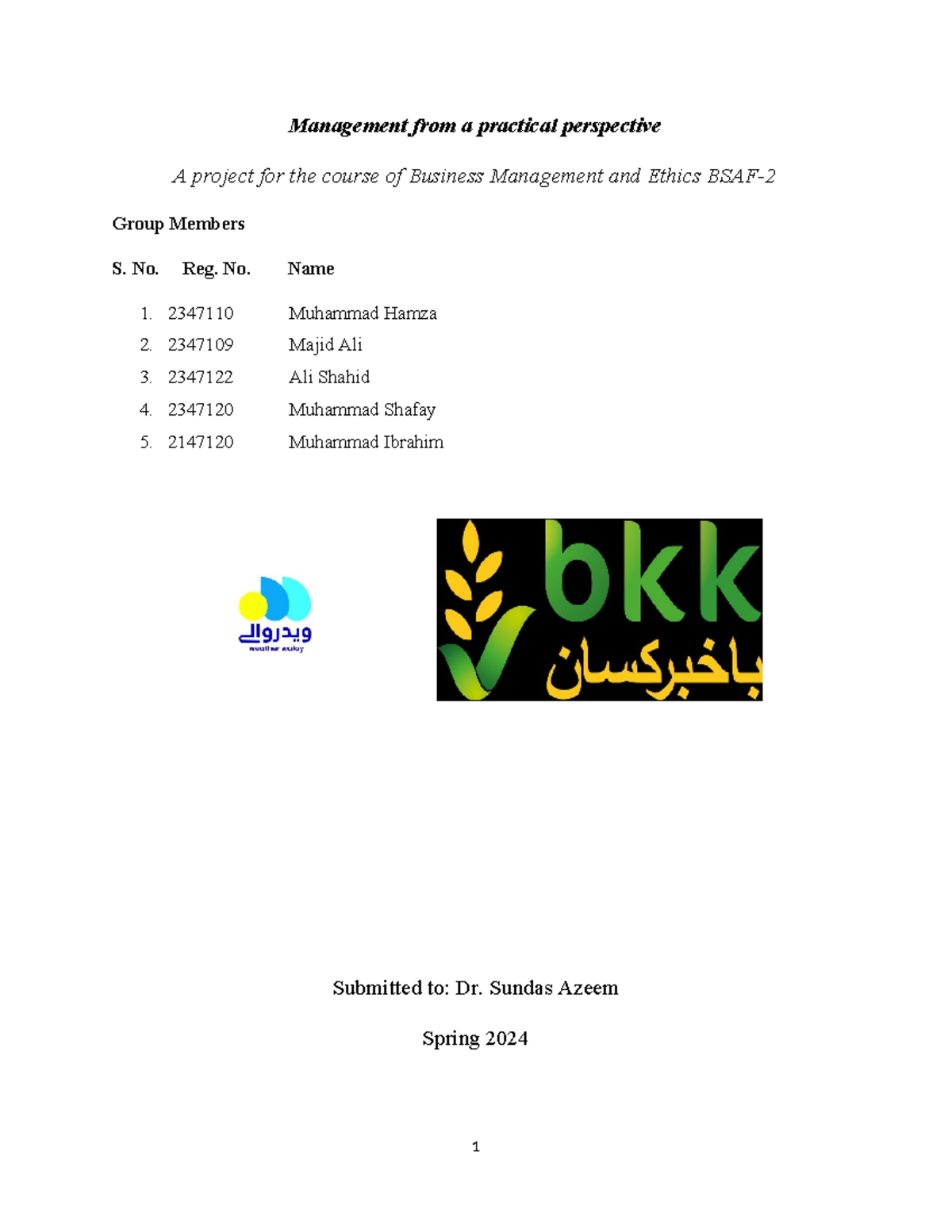 Mgt project hamza (2) - abcdefghijklmnopqrstuvwxyz - Management from a ...
