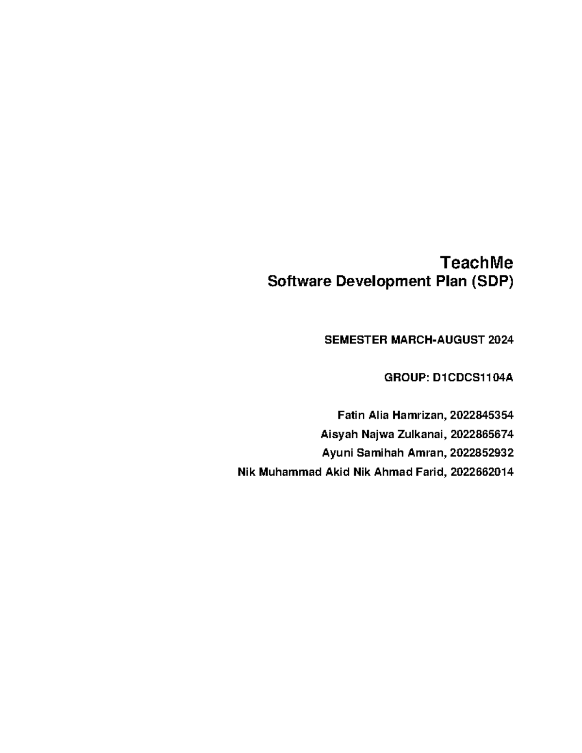 SRS Group Project ISP250 - TeachMe Software Development Plan (SDP ...
