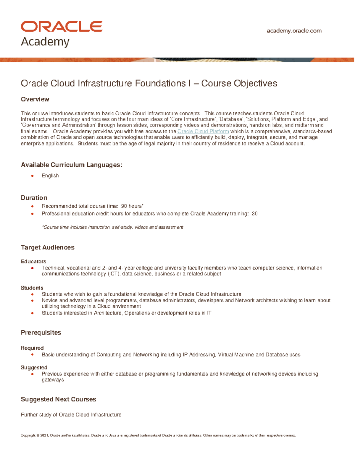 OCIFo I Course Objectives - Oracle Cloud Infrastructure Foundations I ...