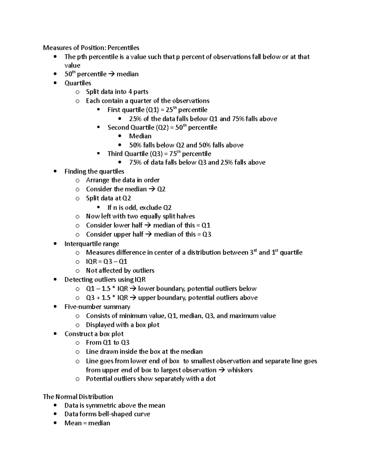 STAT 206 percentiles, interquartiles, box plot, etc - Measures of ...
