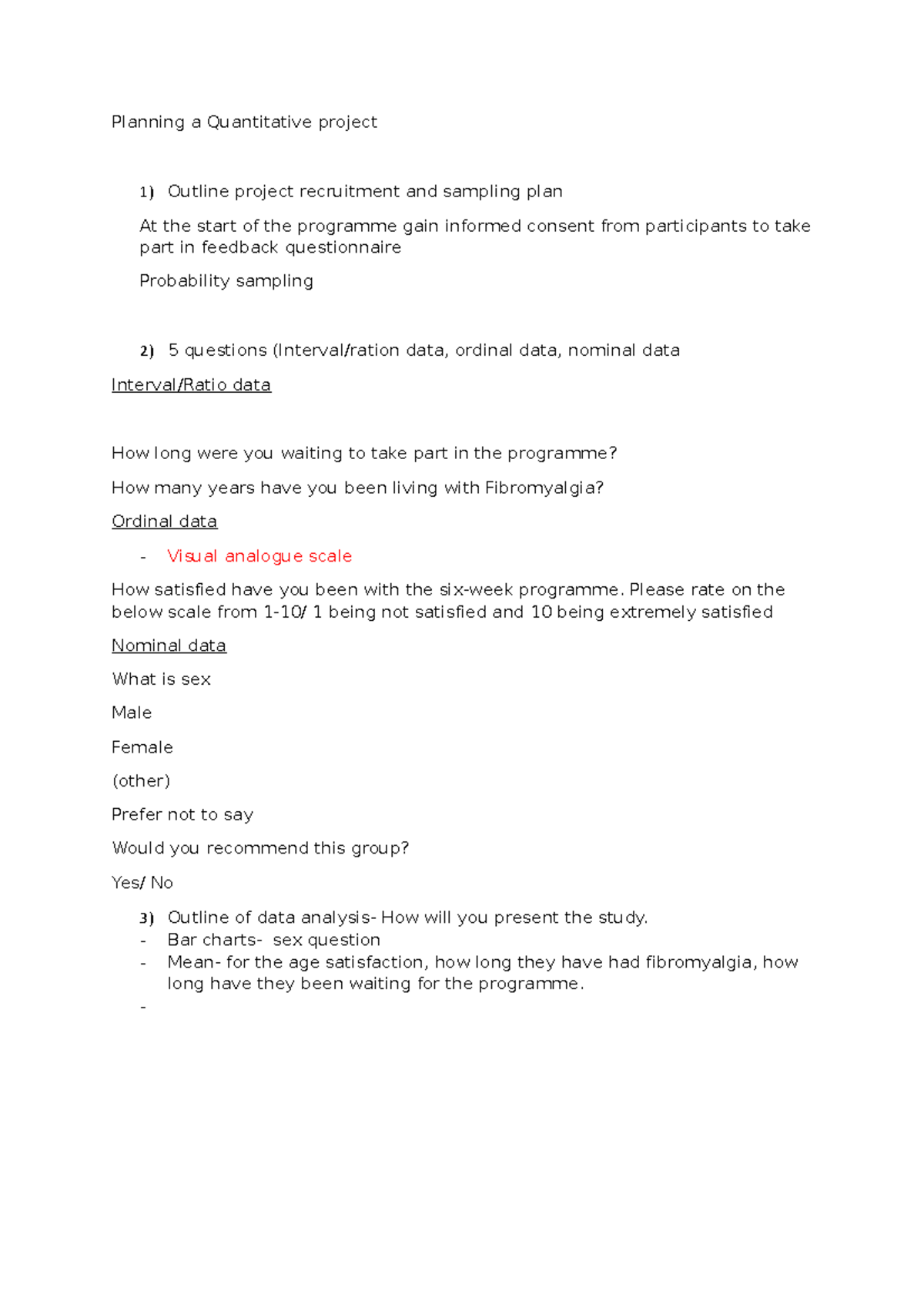 Planning a Quantitative project - 4005OT - Coventry - Studocu