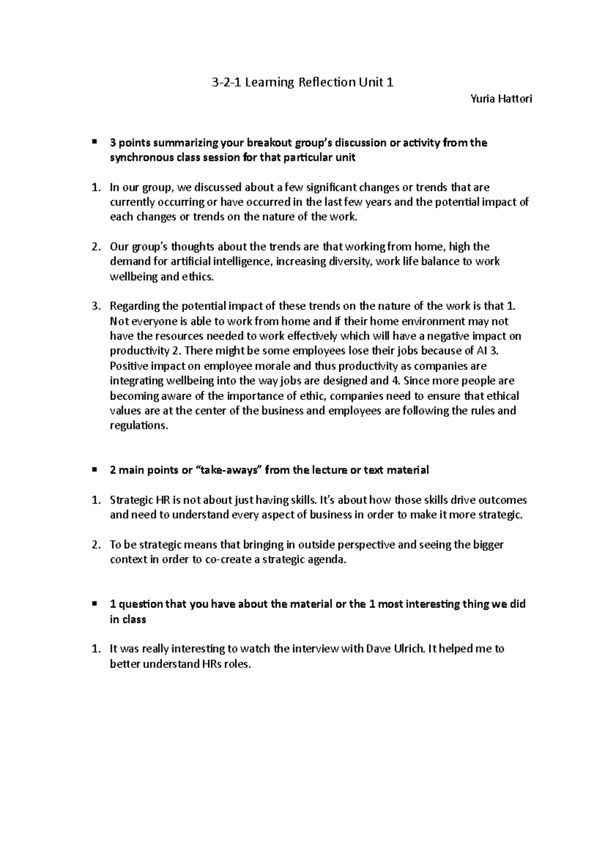 Human Resources 321 Reflection - Soc Sci 2Hr3 - McMaster - Studocu