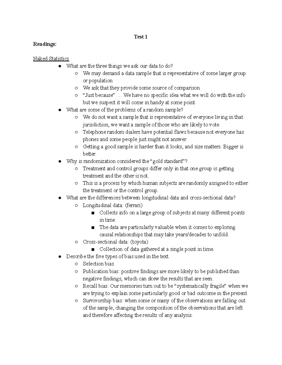 PS 210 final study guide - Test 1 Readings: Naked Statistics What are ...