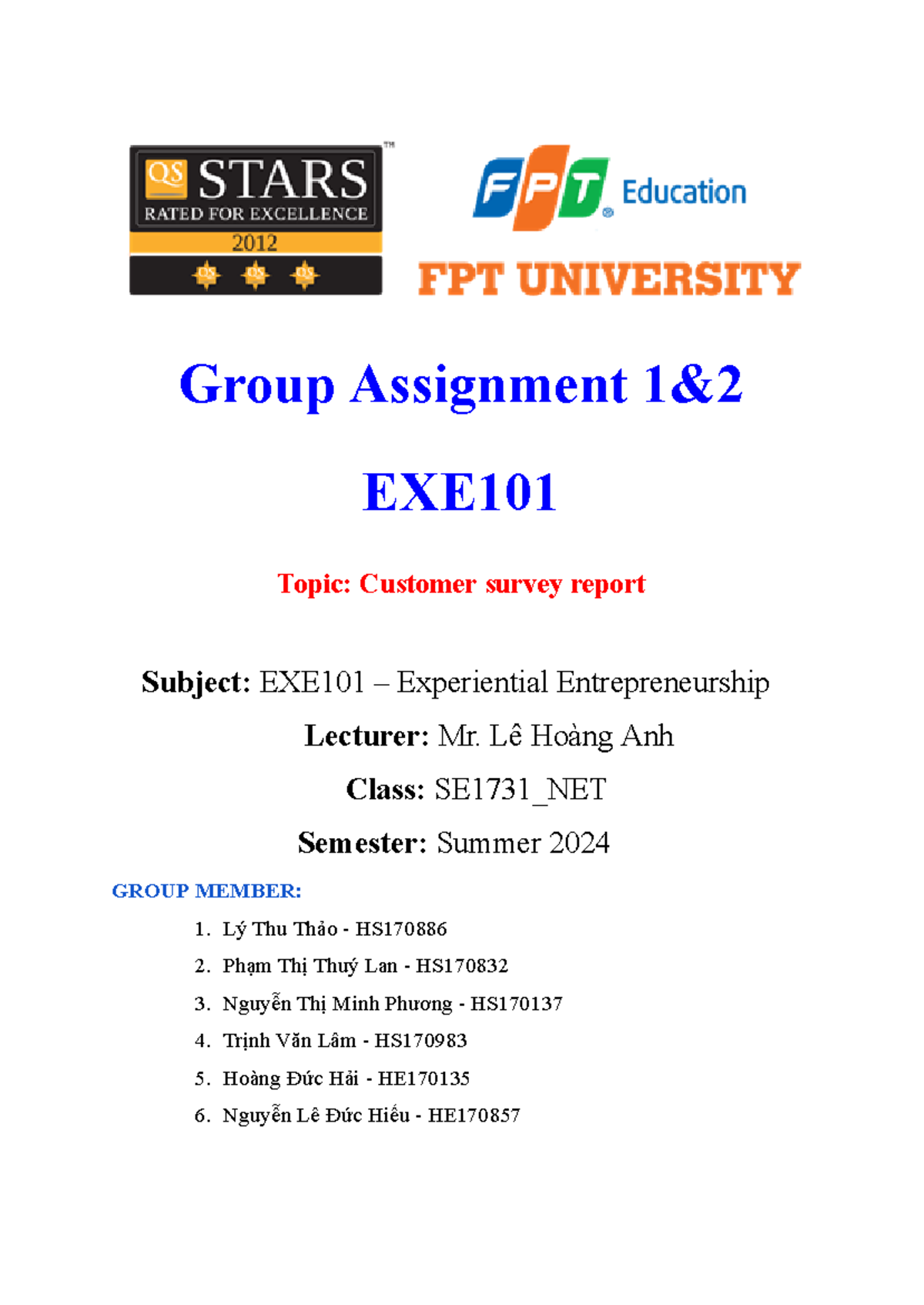 EXE101 Assignment-1-2-Group-4 - Group Assignment 1& EXE Topic: Customer ...