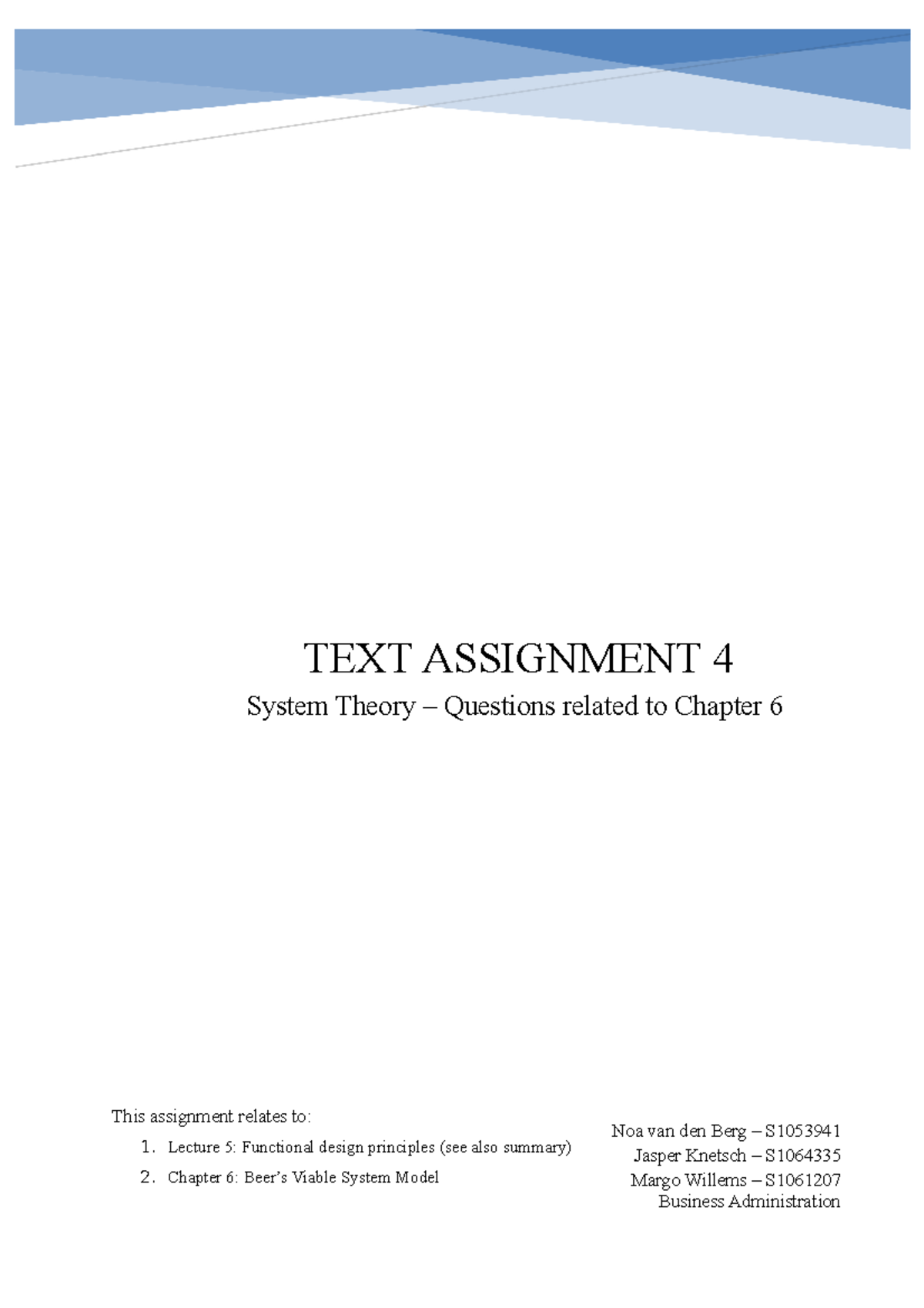 Text Assignment 4 Group 5b This Assignment Relates To 1 Lecture 5 Functional Design 1178