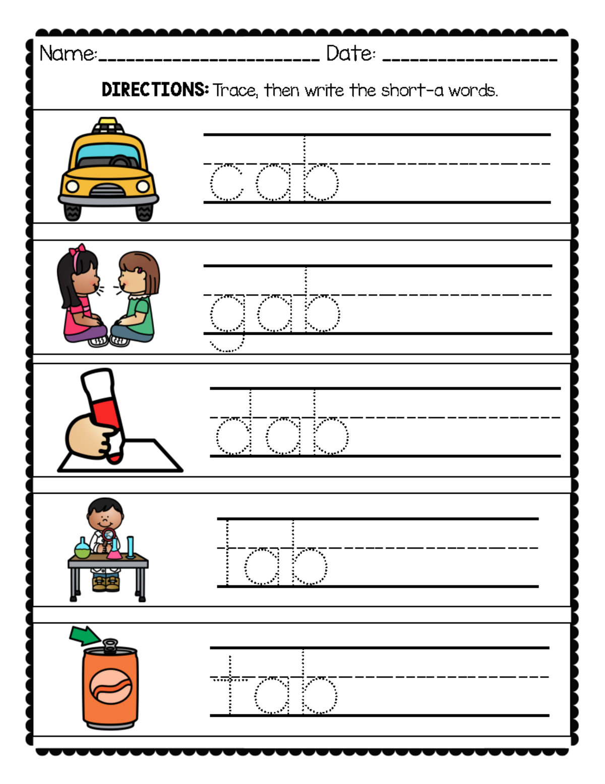 Cvcaworksheets - practice - Directions: Trace, then write the short-a ...