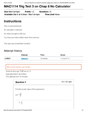 MAC1114 Trig Test 4 on Chapter 8, With a Calculator (Spring 2023-1 ...