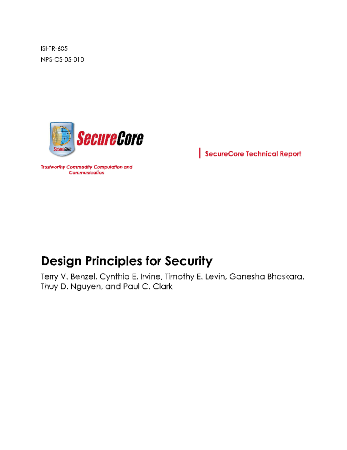 CYB 200 Design Principles for Security - ISI-TR- NPS-CS-05- I ...