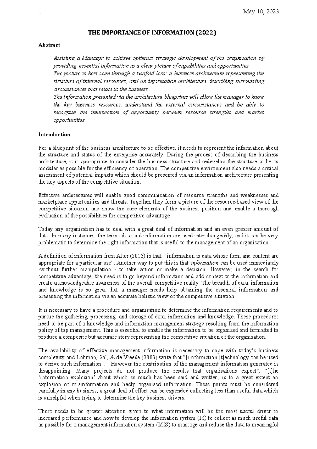 THE Importance OF Information 2022 - THE IMPORTANCE OF INFORMATION ...