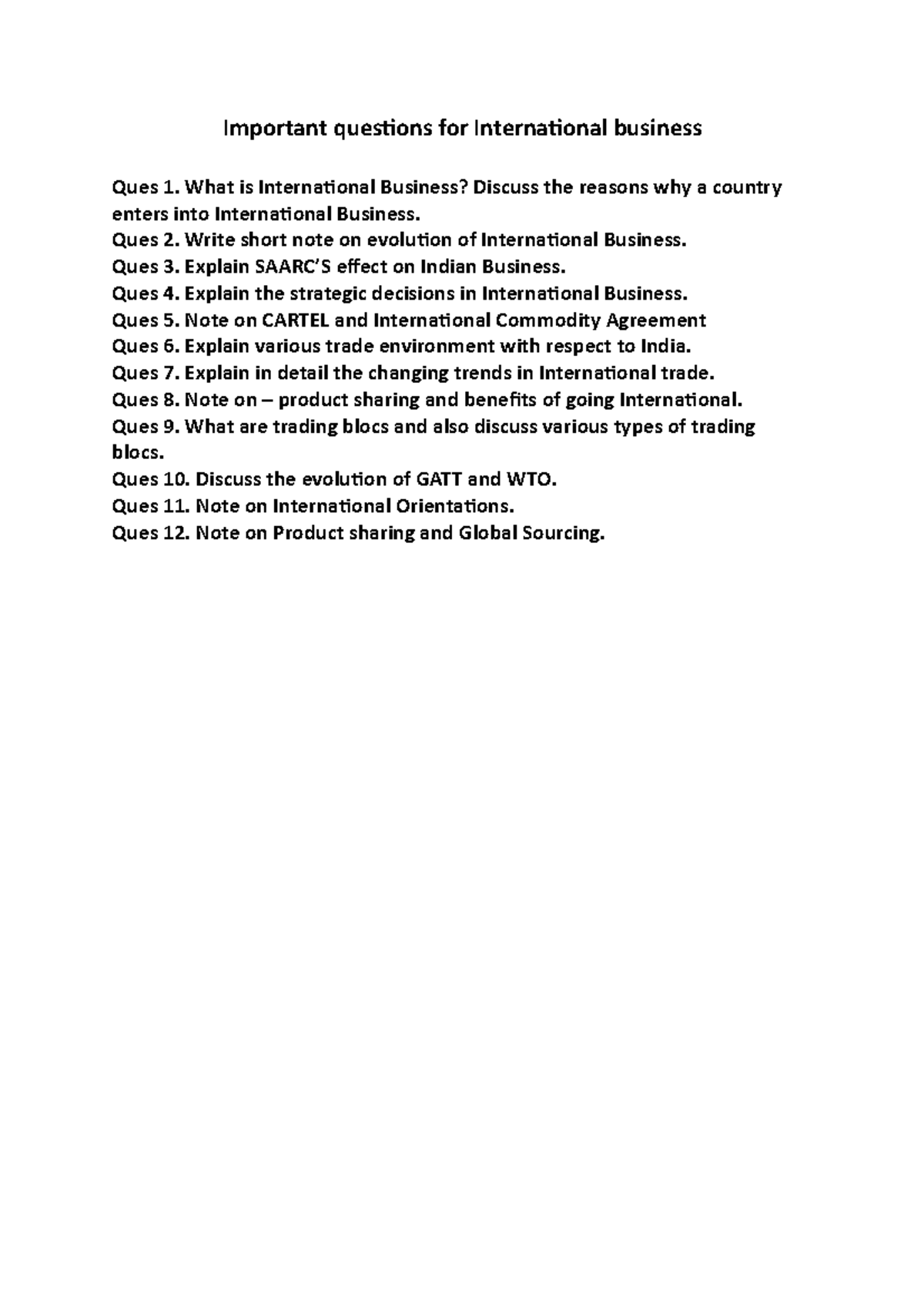 Important questions for International business - What is International ...