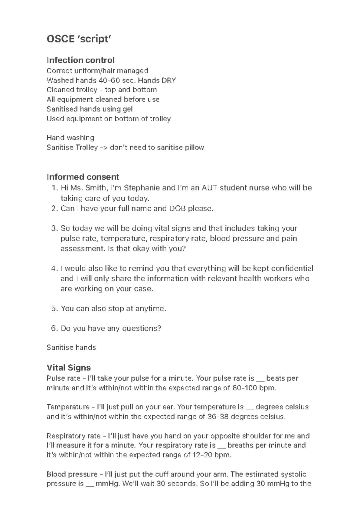 OSCE ‘script’ - Practical Exam - 1. 2. 3. 4. 5. 6. OSCE ‘script ...