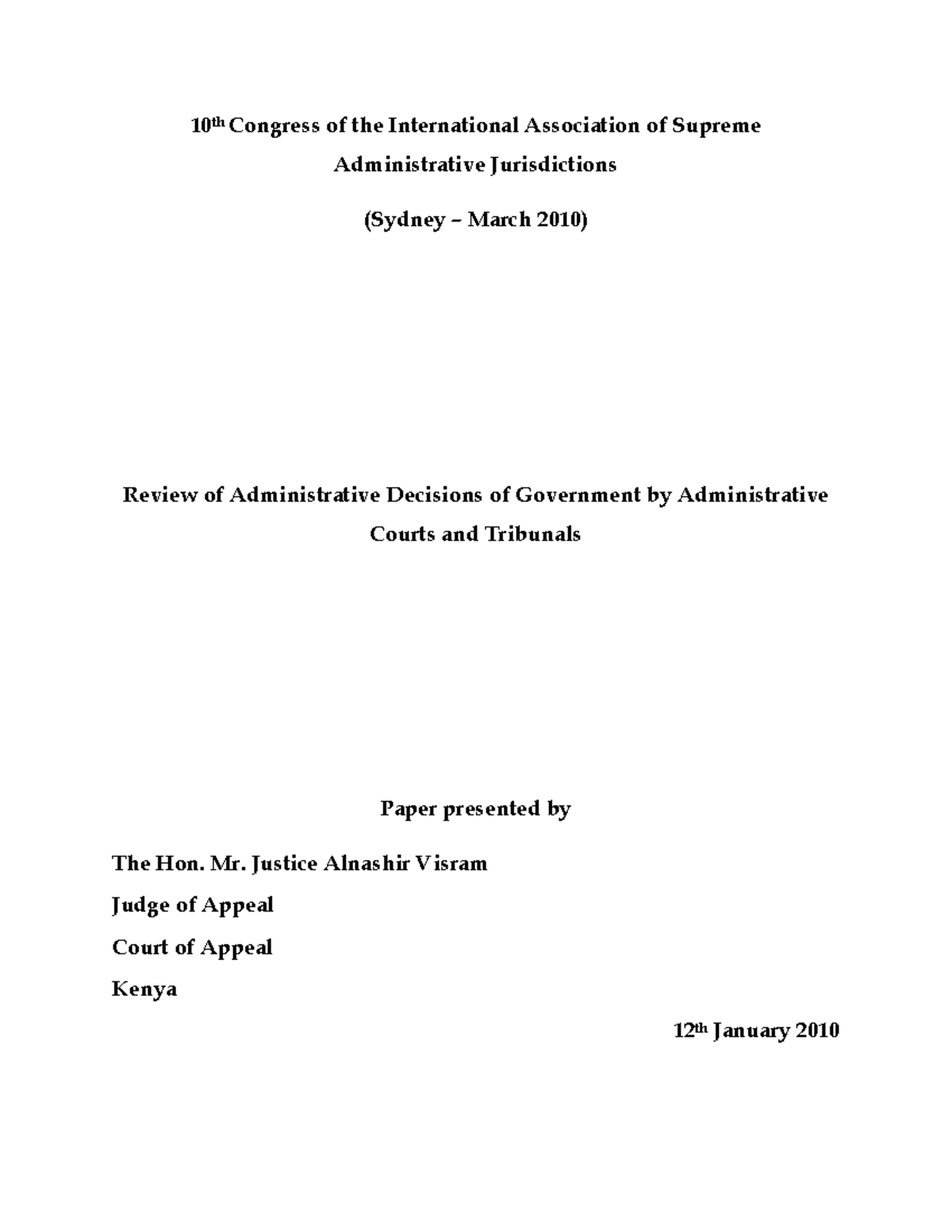 Review of Administrative Decisions of Government by Administrative ...