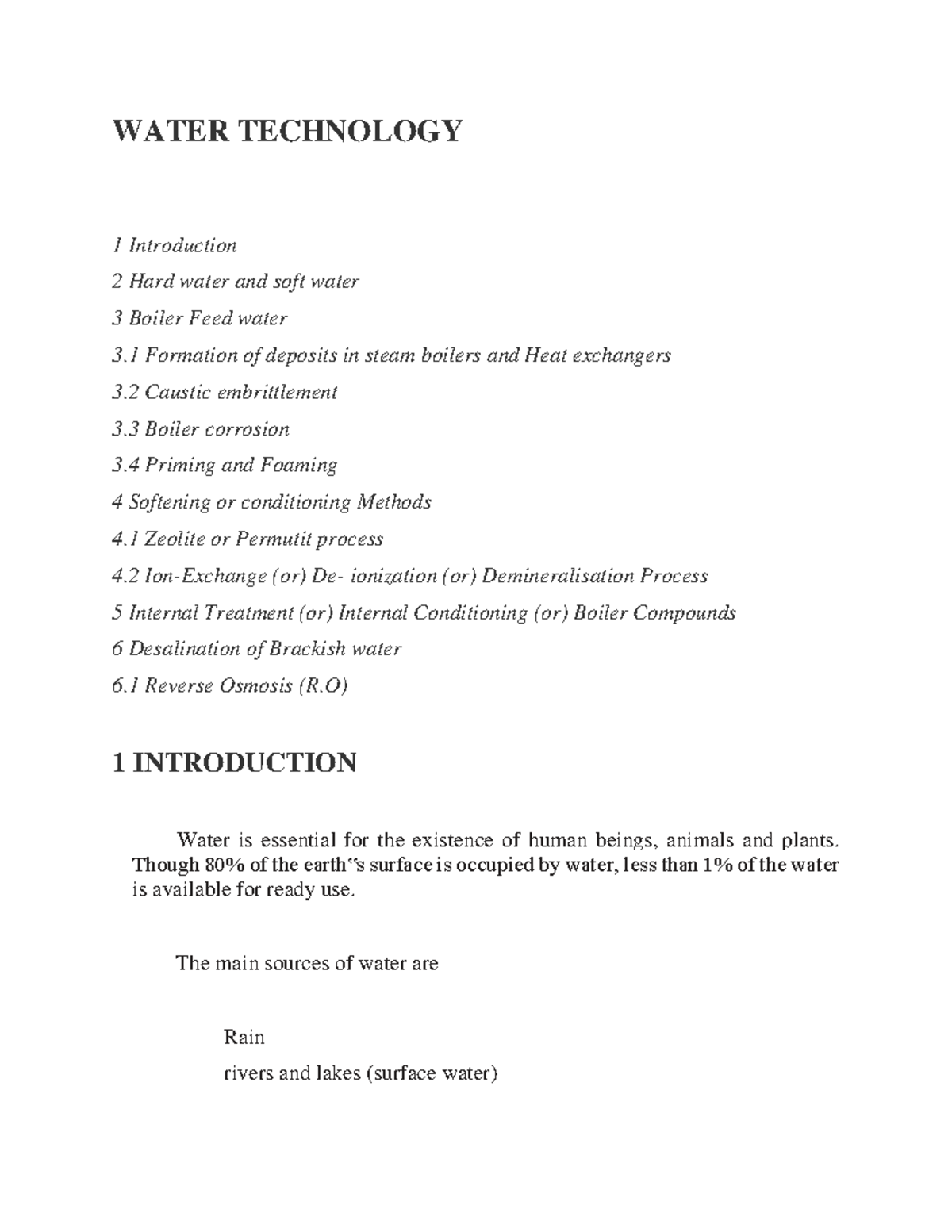 Water Technology - ENGINEERING CHEMISTRY LECTURE NOTES - WATER ...