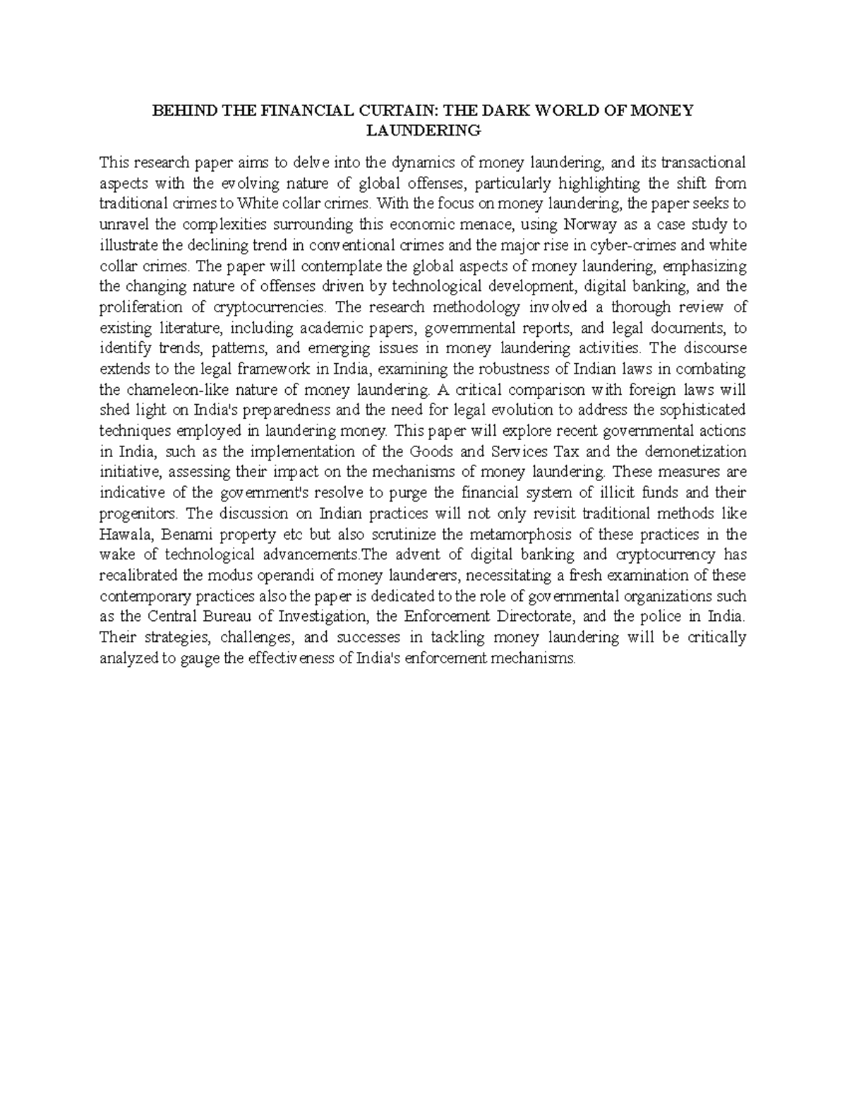 Abstract Submission-Money laundering - BEHIND THE FINANCIAL CURTAIN ...