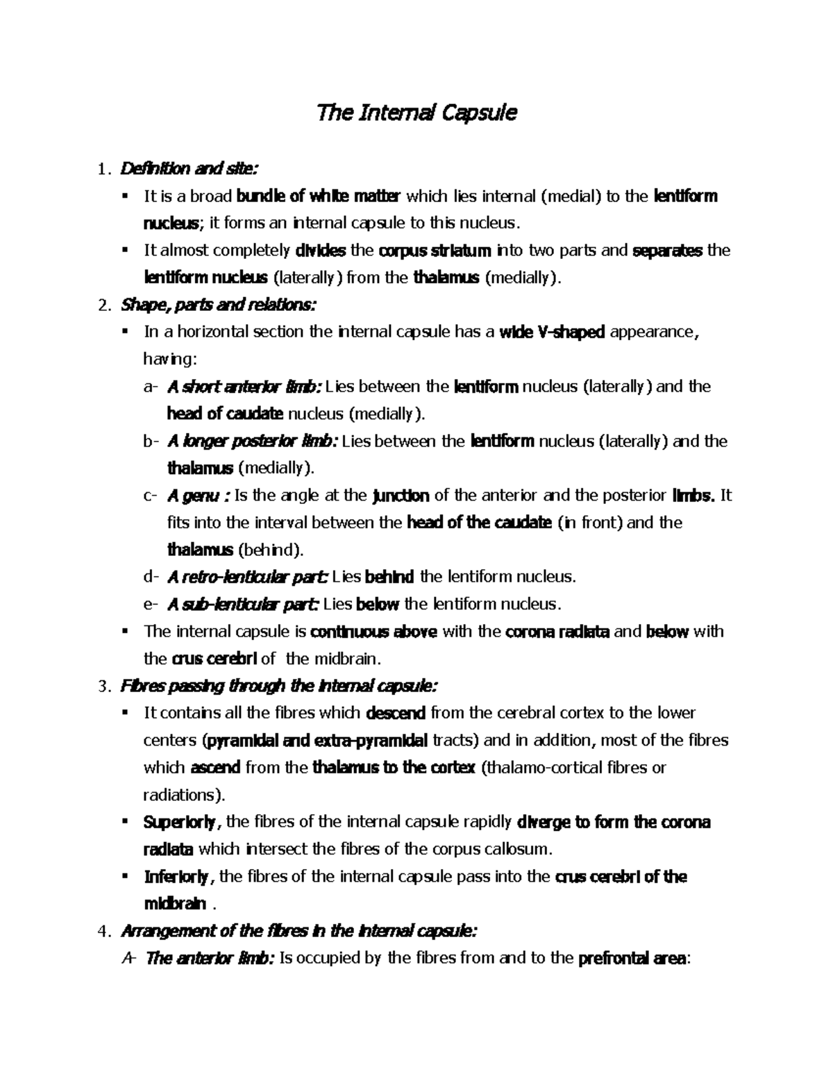 Anatom Internal Capsule - The Internal Capsule Definition and site: It ...