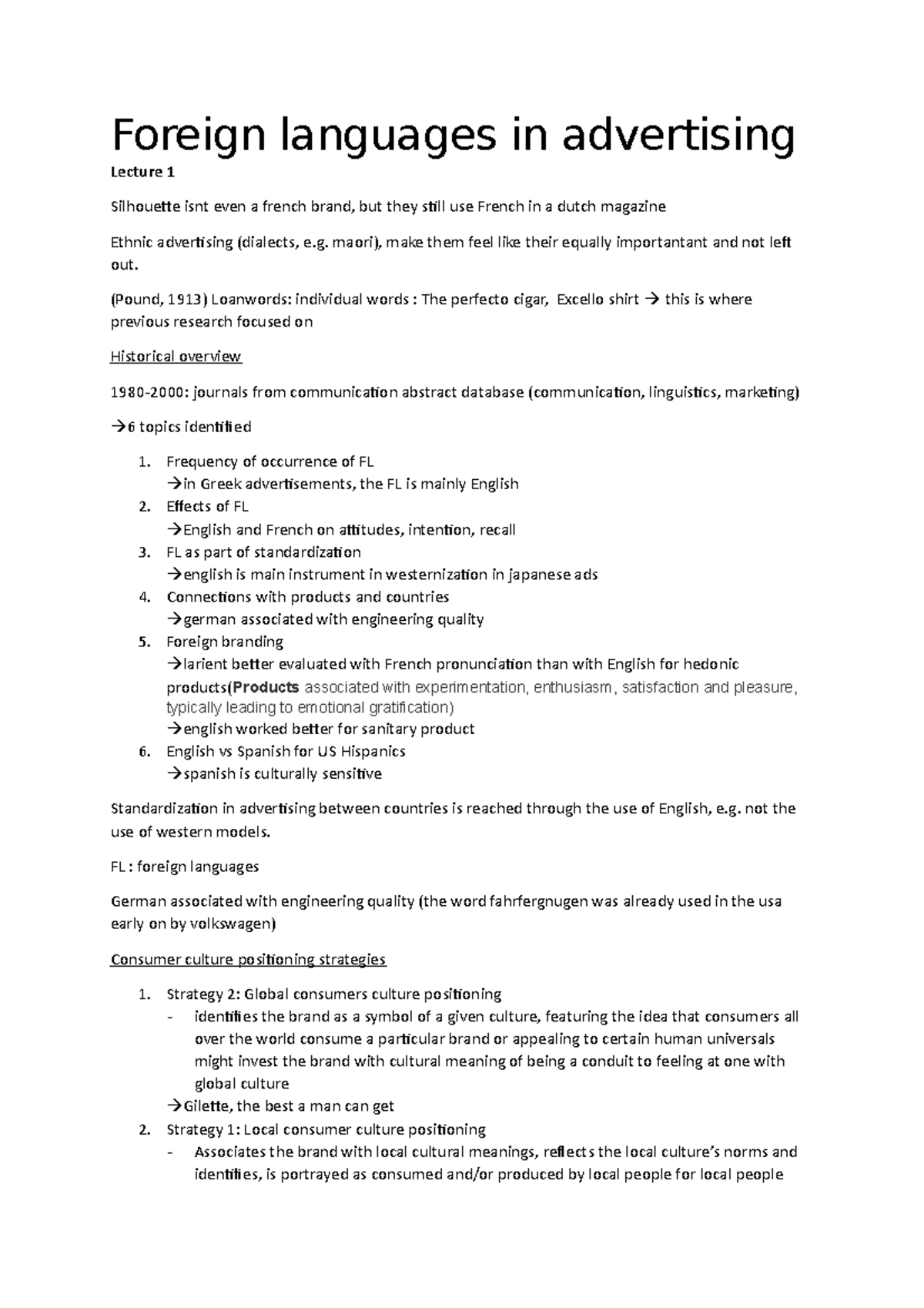 Foreign langueges in Advertising summary - Foreign languages in ...