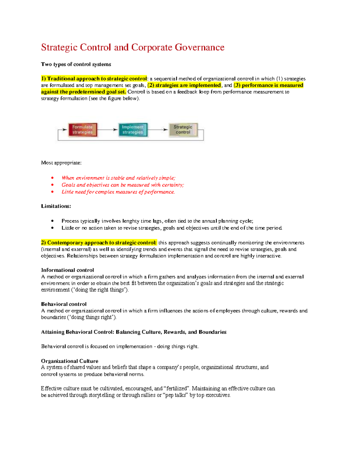 Strategic Control and Corporate Governance - Control is based on a ...