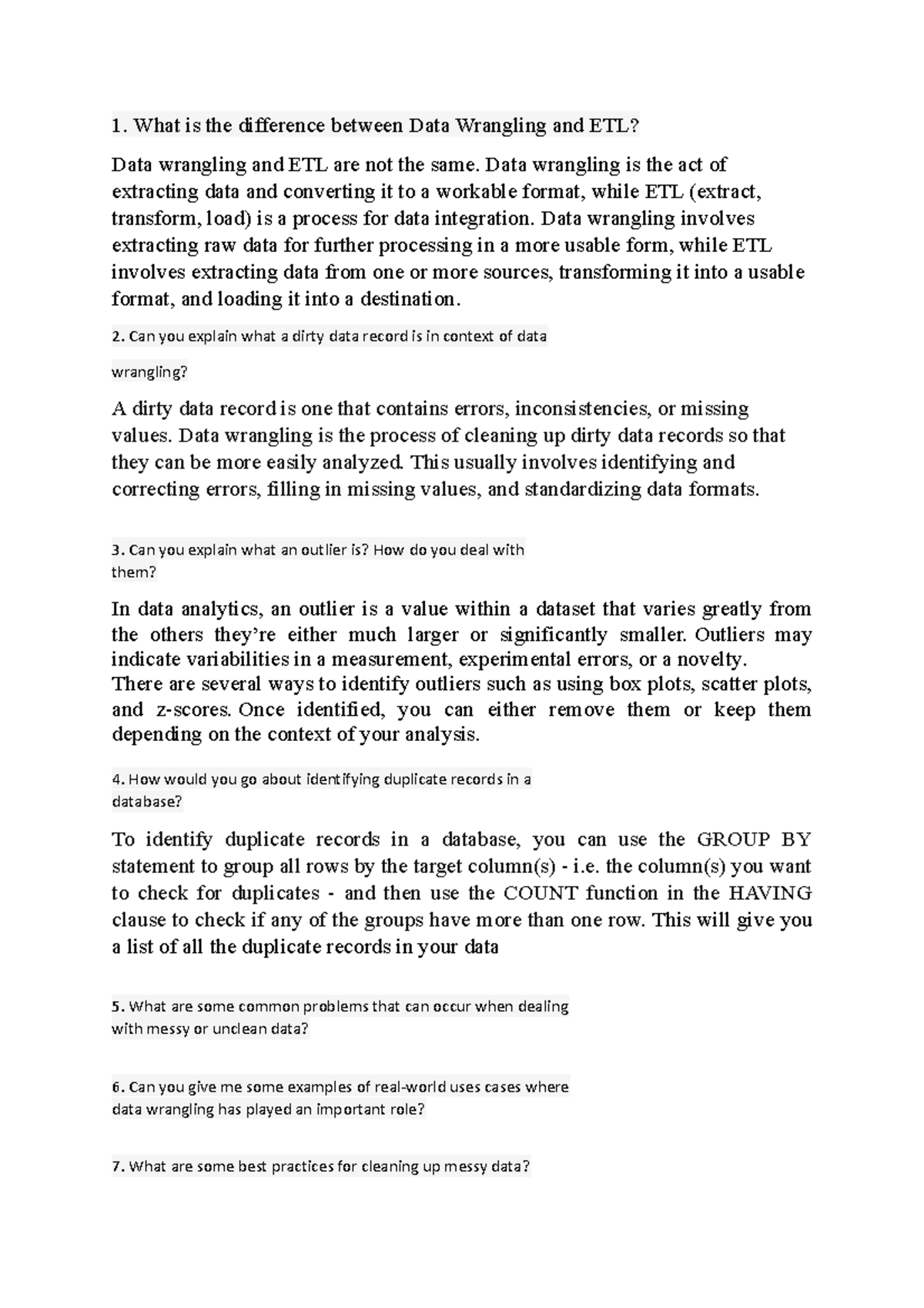 Ass2 - newworld - 1. What is the difference between Data Wrangling and ...