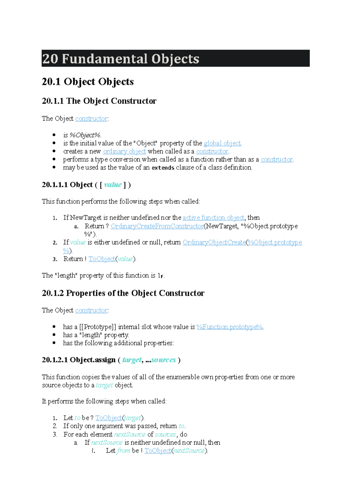 20 - yes - 20 Fundamental Objects 20 Object Objects 20.1 The Object ...