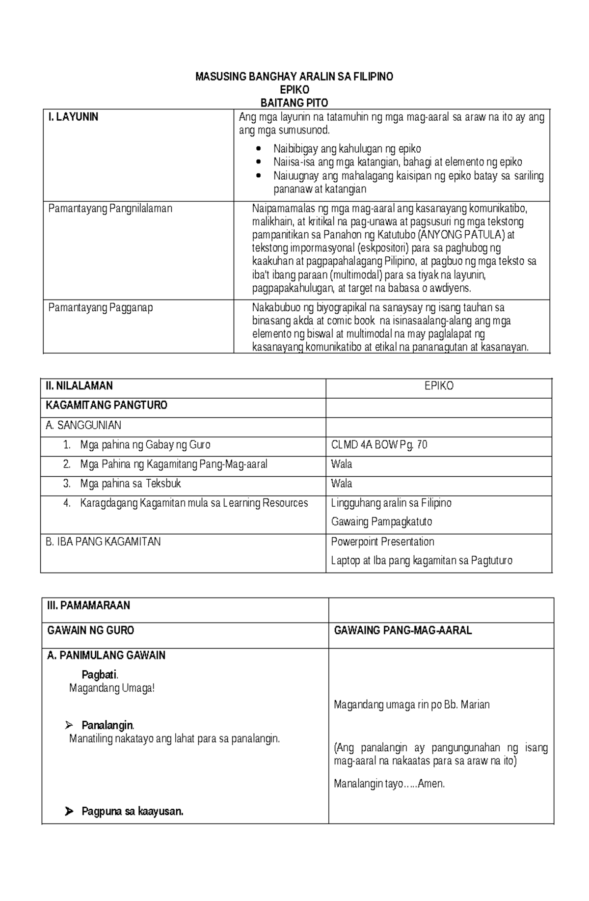 Banghay Aralin SA Filipino - Final - MASUSING BANGHAY ARALIN SA ...
