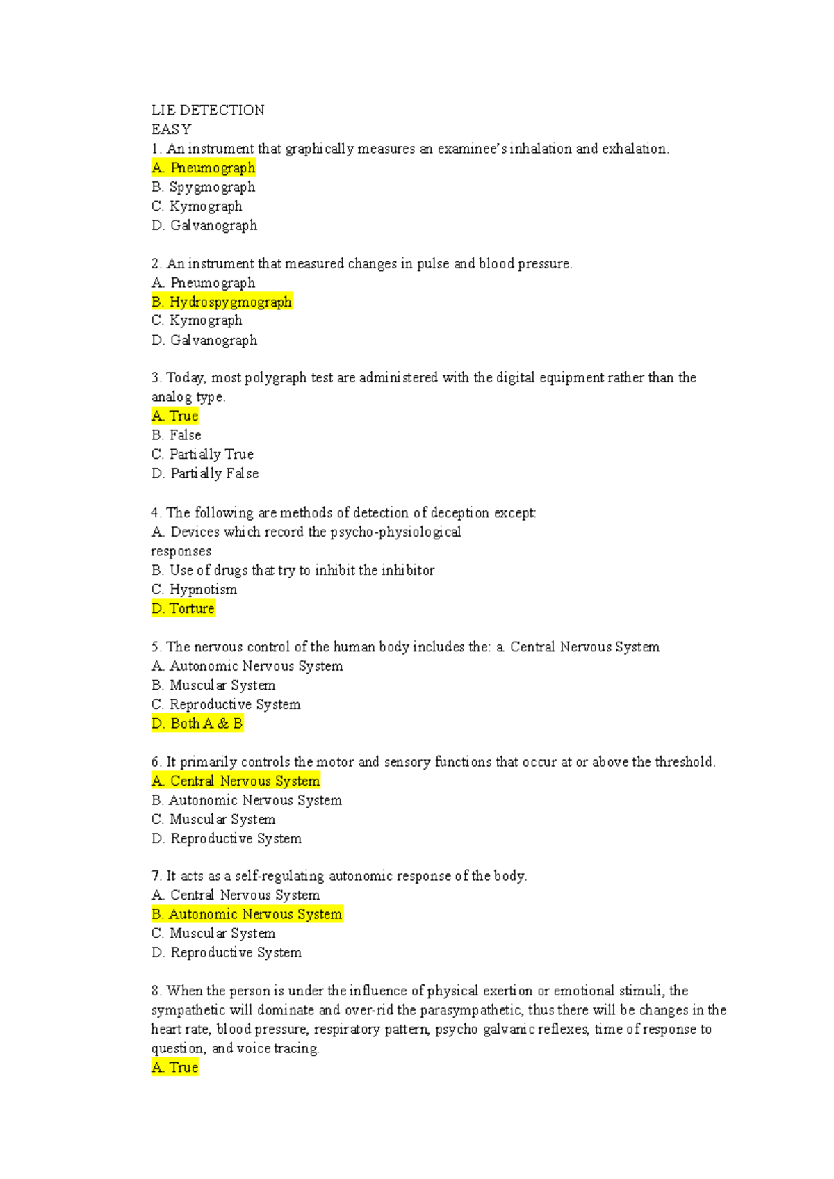 LIE Detection - Q and A - LIE DETECTION EASY An instrument that ...