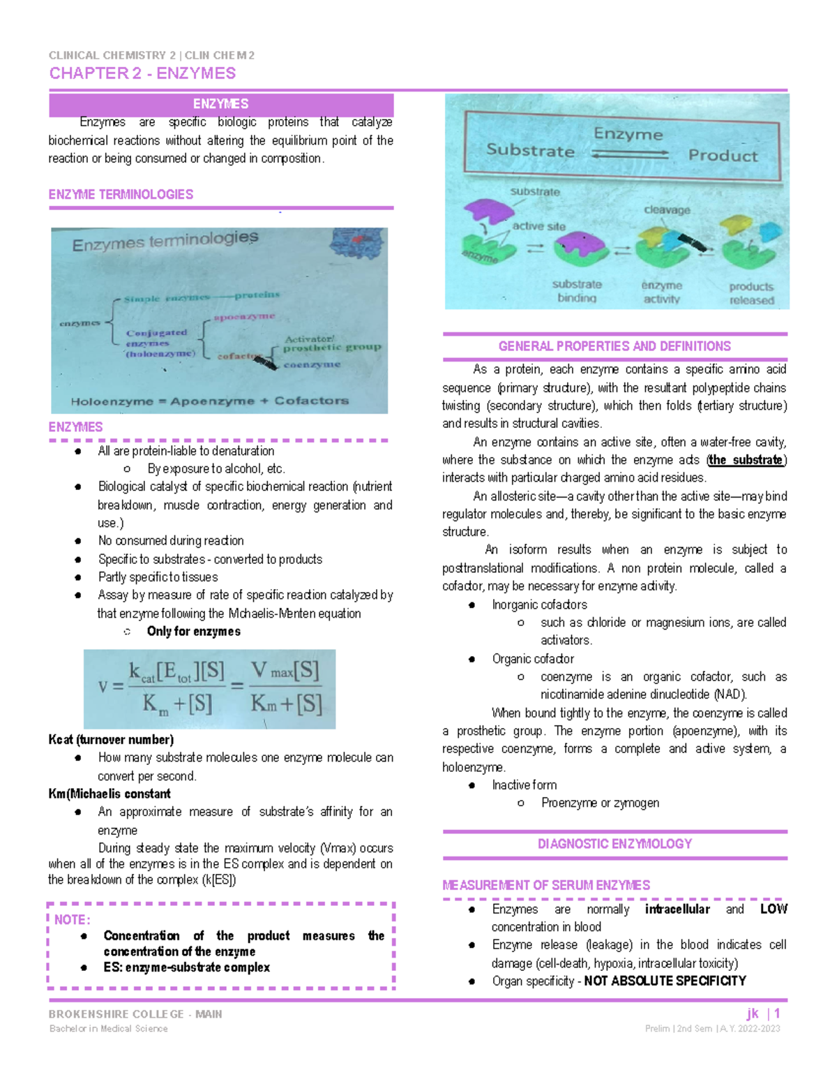 Lesson 2. Enzymes - CHAPTER 2 - ENZYMES ENZYMES Enzymes are specific ...