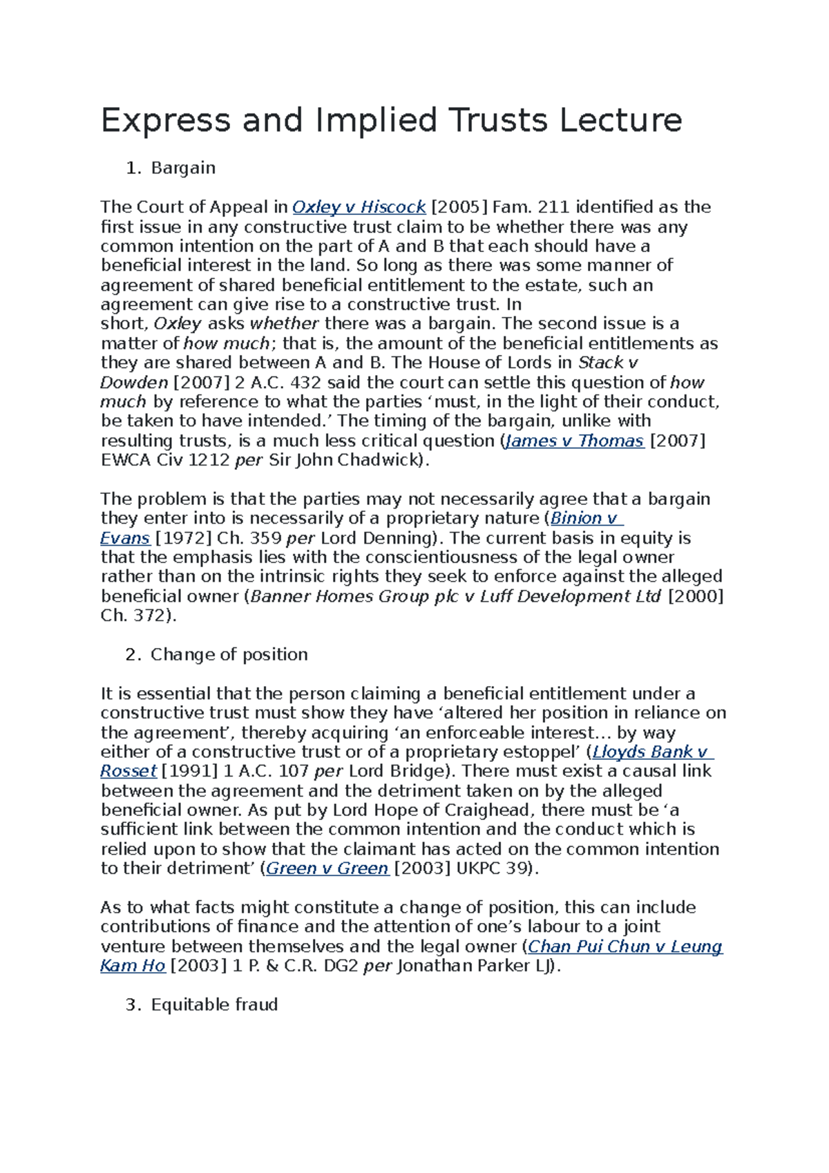 Express and Implied Trusts Lecture 1. Bargain - Express and Implied Trusts Lecture Bargain The ...