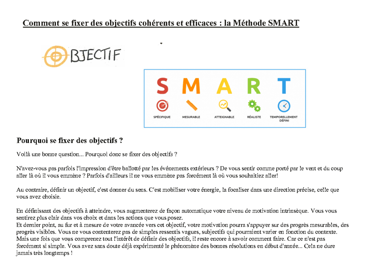 Objectif Smart - parfait - Comment se fixer des objectifs cohérents et efficaces.: la Méthode ...